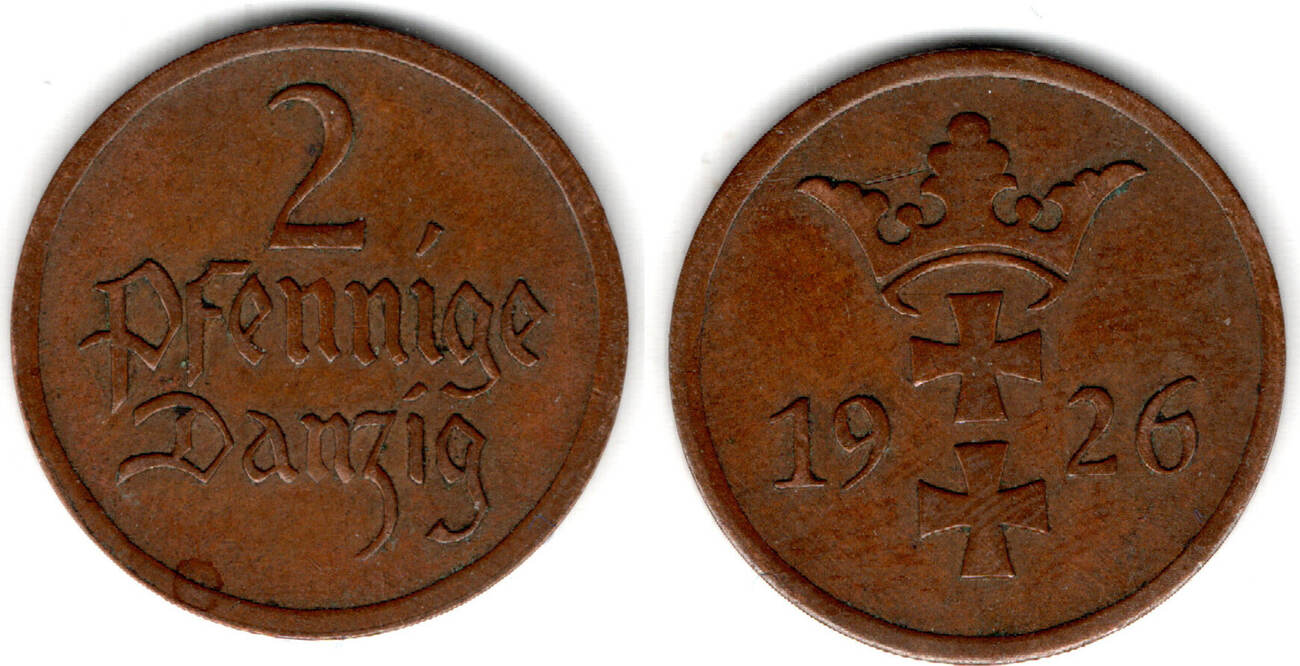 Deutsche Nebengebiete - Danzig Freie Stadt Danzig, Kursmünze, 2 Pfennig ...