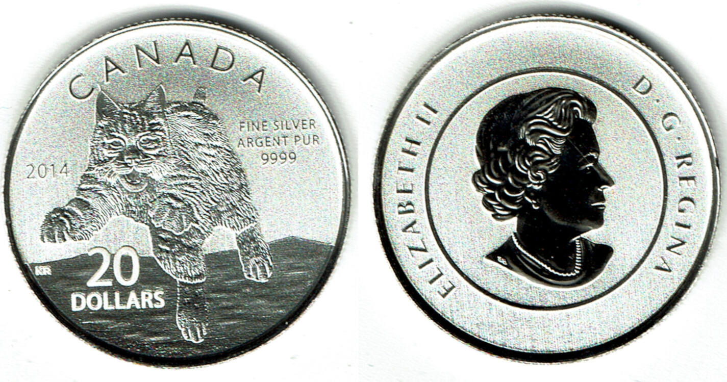 Kanada 2014 Canada silver coin, 20 dollars "lynx" only with capsule. BU ...