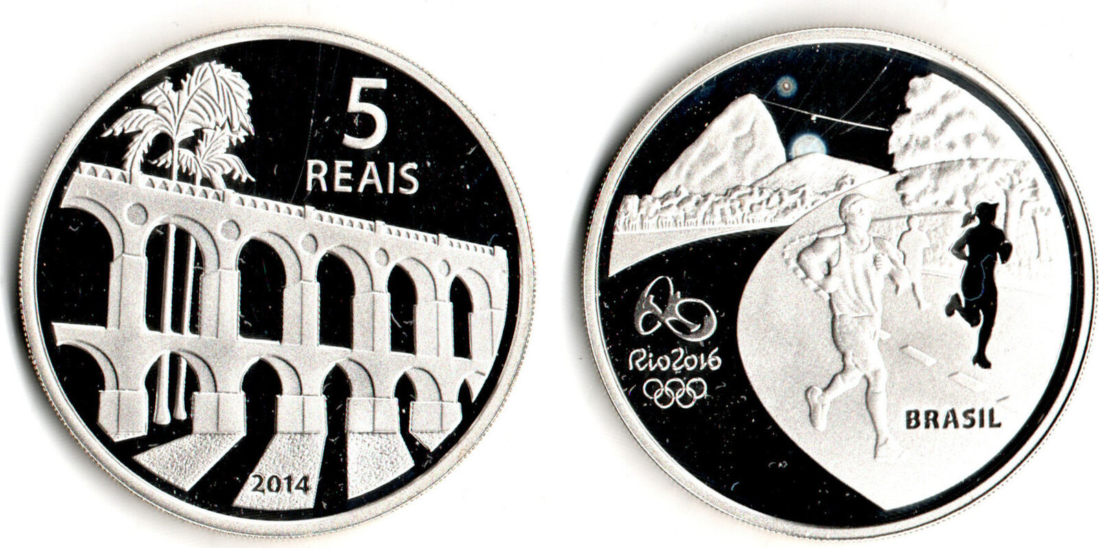 Brasilien 5 Reais 2014 Brazil, silver coin olympic games 2016 Rio de ...