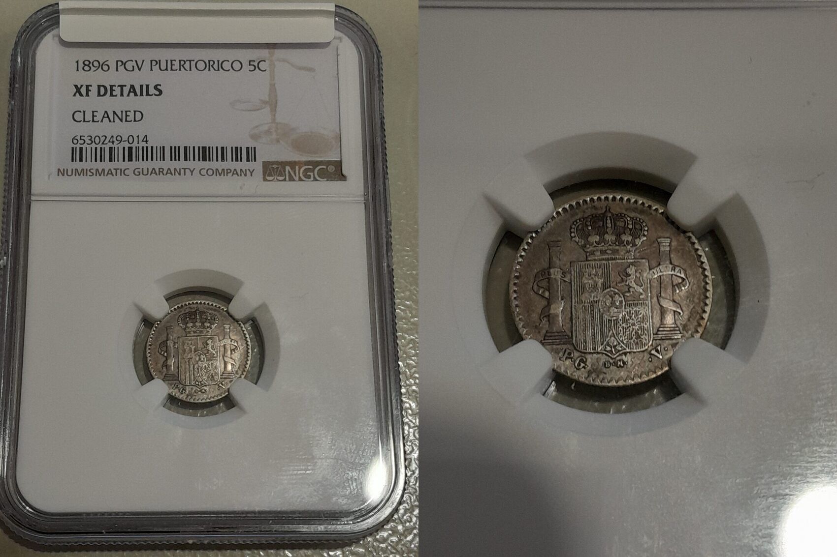 1896 Puerto Rico, 5 Cents silver Coin, Alfonso XIII., NGC-Grade: XF ...