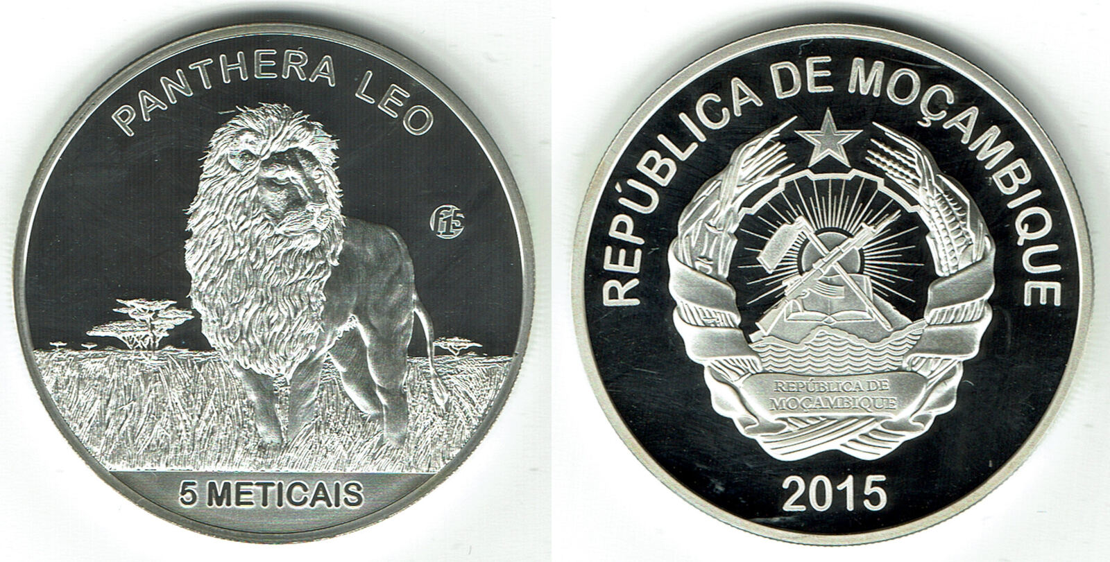 Mosambik 5 Meticais 2015 mozambique coin "lion" only in capsule Proof ...
