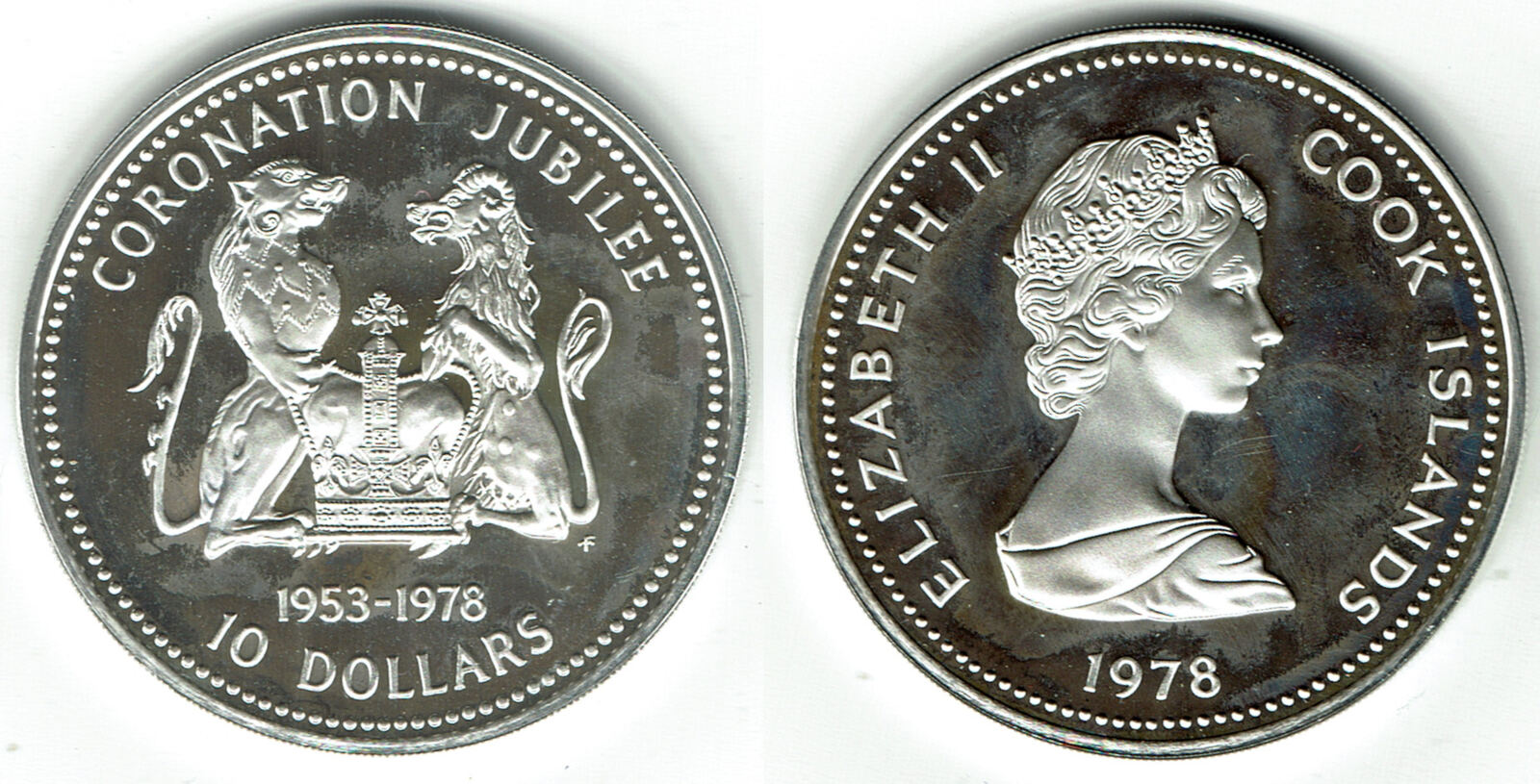 10 Dollars 1978 Cook Islands, commemorative coin, 25th anniversary of ...