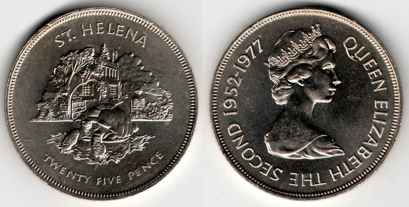 25 Pence 1977 St. Helena commemorative coin, silver jubilee queen ...