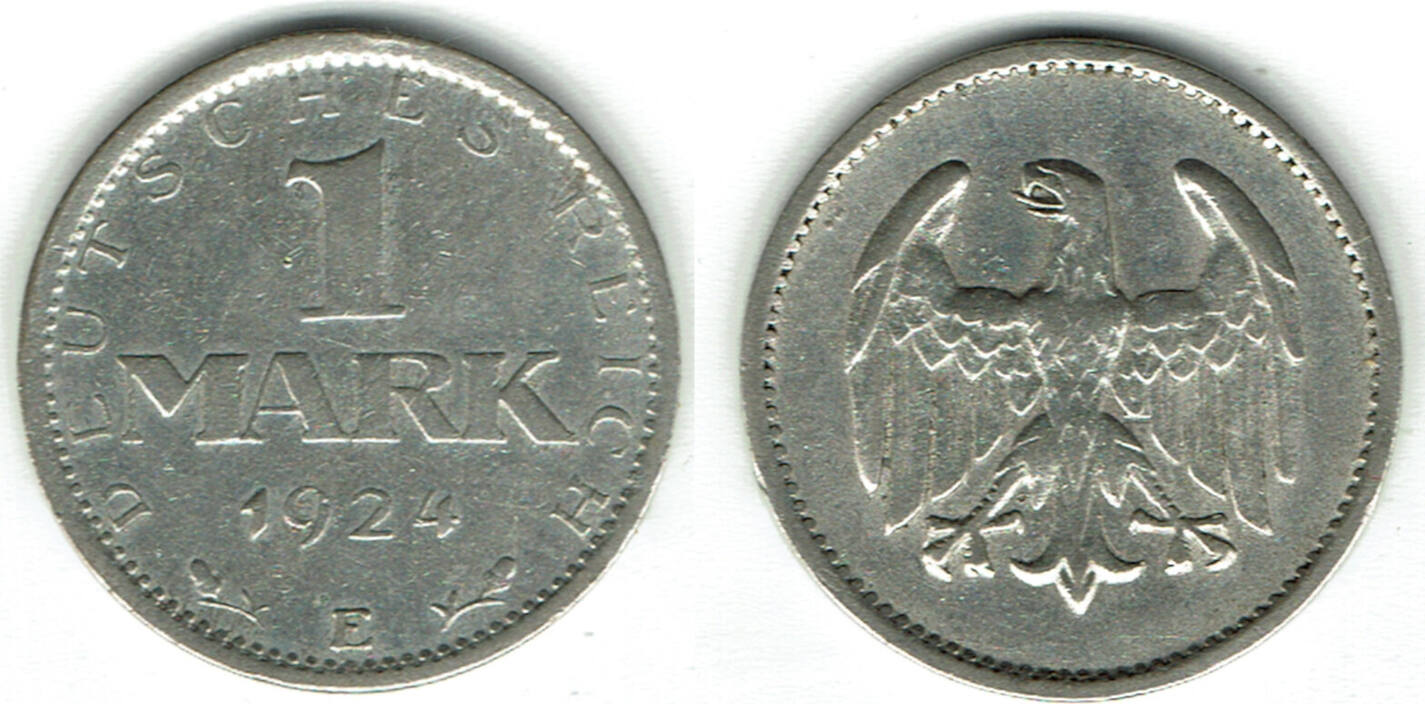 Weimarer Republik, Kursmünze 1 Mark 1924 E! VF | MA-Shops