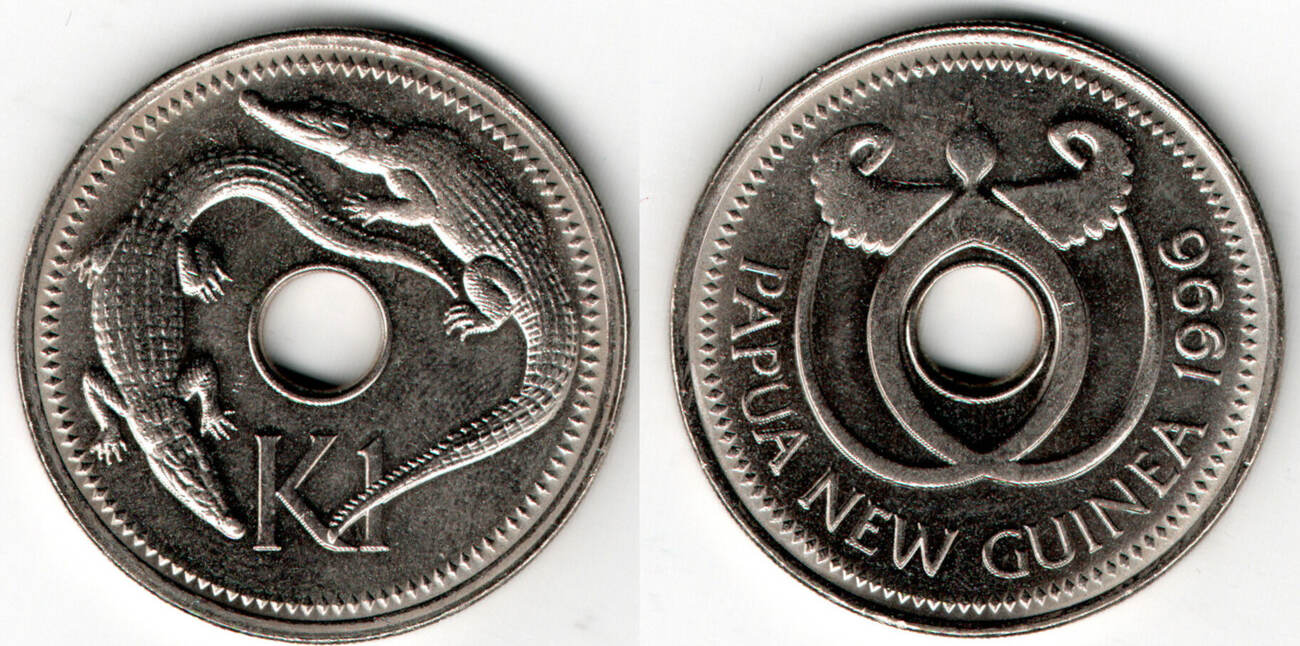 Papua - Neuguinea 1996 papua new guinea coin, 1 kina "crocodiles" UNC ...
