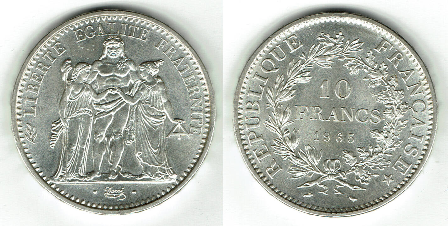 Frankreich france, silver coin 10 francs 1965 UNC- | MA-Shops