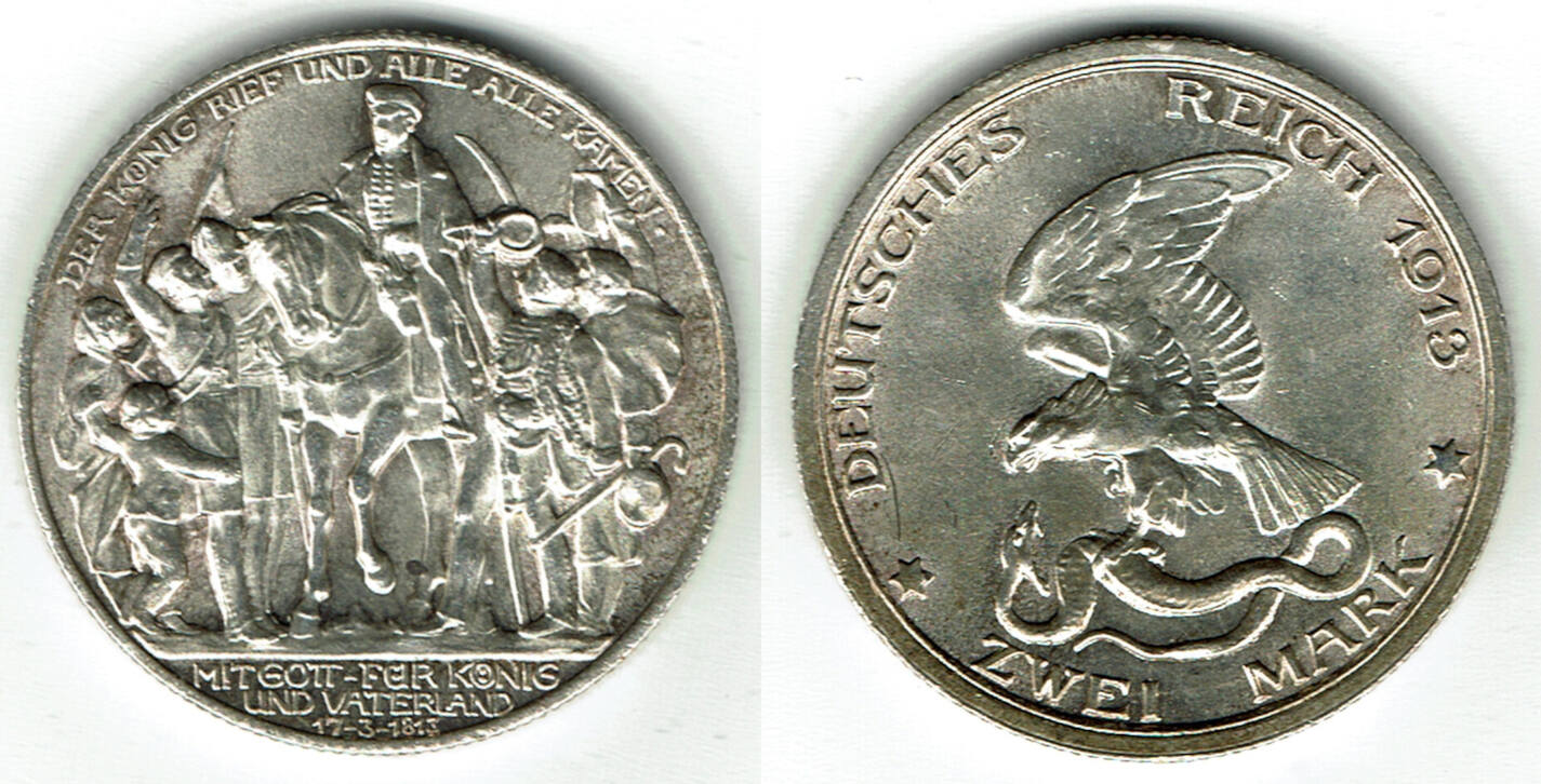 Kaiserreich, Preußen 2 Mark 1913 V, Wilhelm II., Erhaltung siehe Scan! AU | MA-Shops