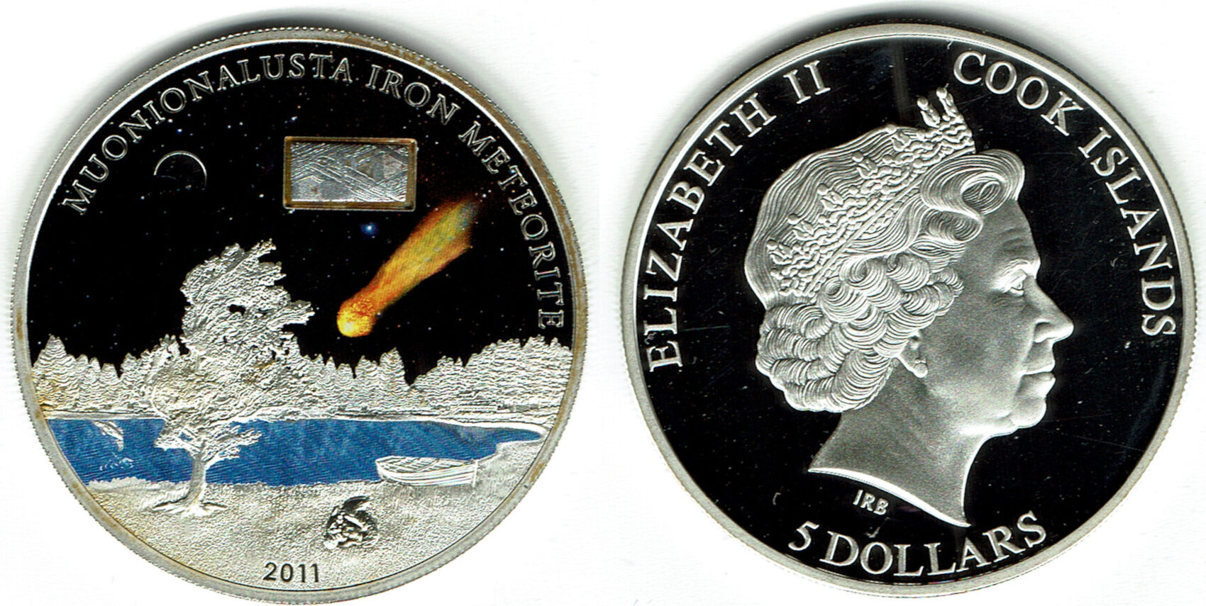 5 Dollars 2011 Cook Islands, silver coin, Muonionalusta Meteorite ...