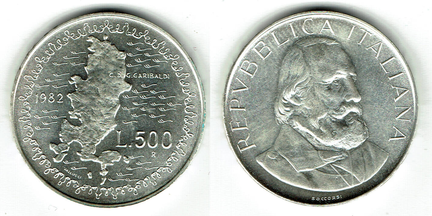 Italien 1982 italy silver coin, 500 lire, "100th anniversary - death of ...