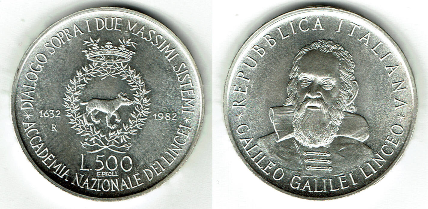 Italien 1982 italy silver coin, 500 lire, "Galileo Galilei" UNC- | MA-Shops