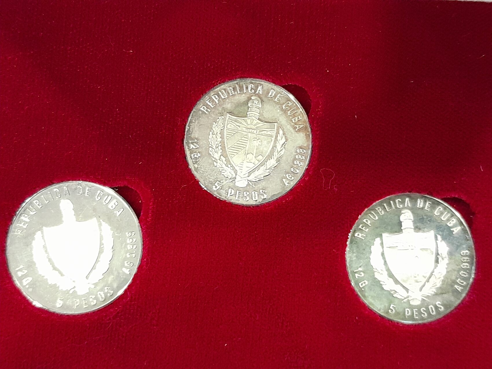 Kuba 3 x 5 Pesos 1982 Cuba, silver coins, Don Quijote de la Mancha ...