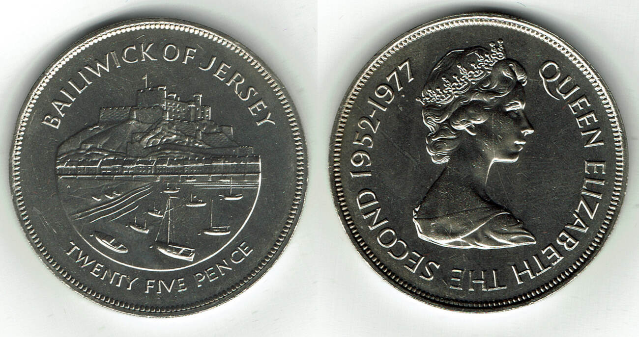 25 Pence 1977 Jersey, 25th anniversary of coronation - Elisabeth II ...