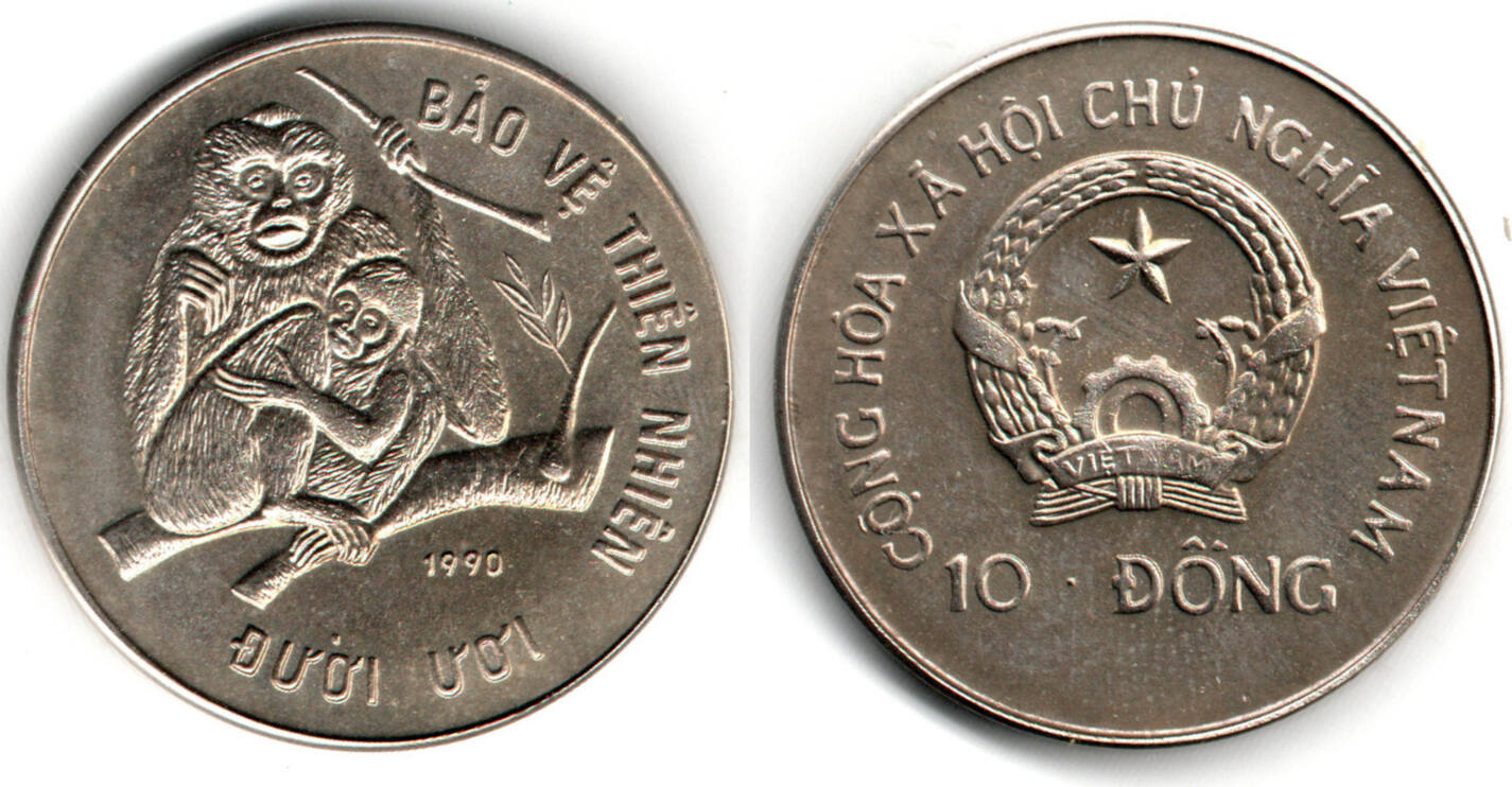 Vietnam 10 Dong 1990 - Endangered wildlife - crestet gibbon UNC- | MA-Shops