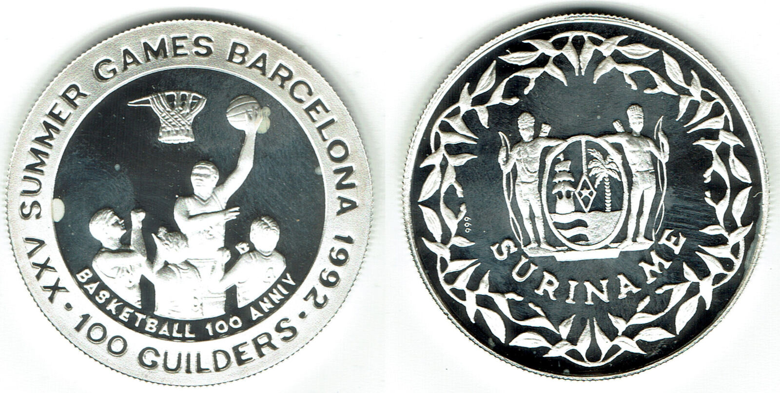 100 Guilders suriname, silver coin, 100 guilder "barcelona olympics ...