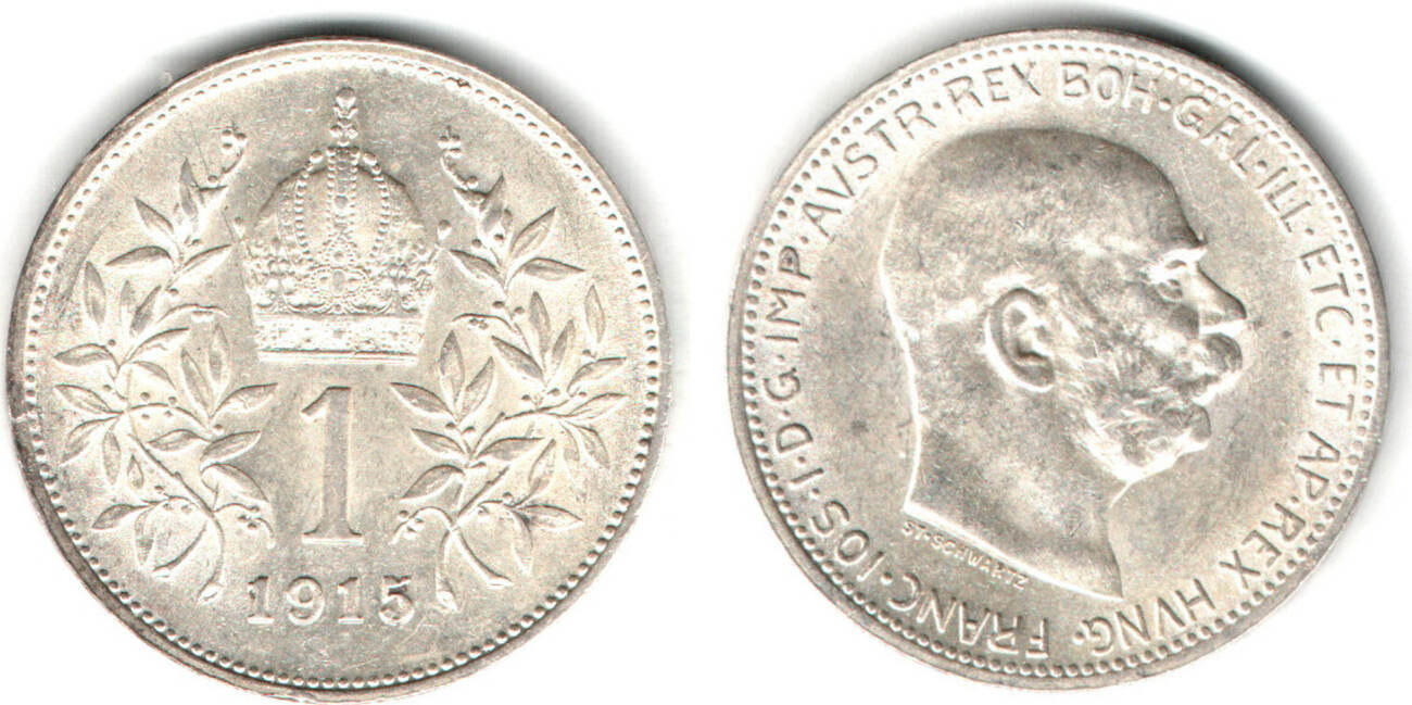 Österreich 1 Krone 1915 Austria Silver Coin, 1 Cornona, Franz Joseph I ...