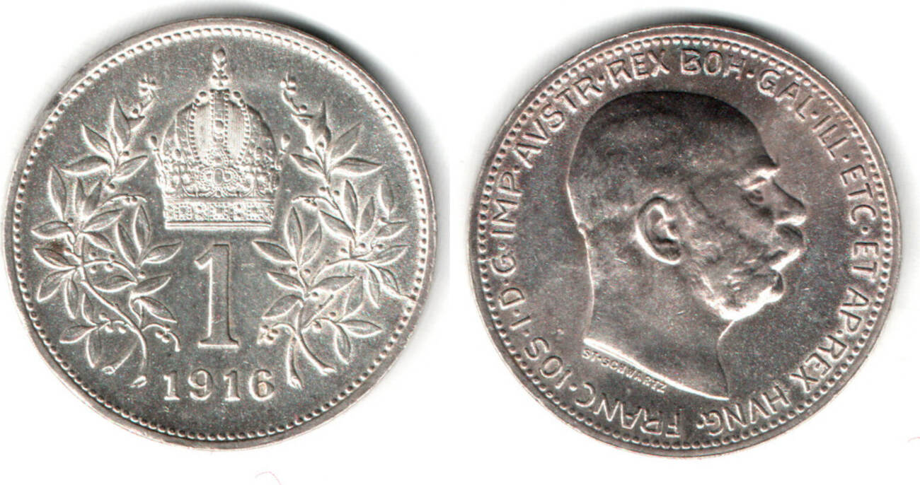 Österreich 1 Krone 1916 Austria Silver Coin, 1 Cornona, Franz Joseph I ...