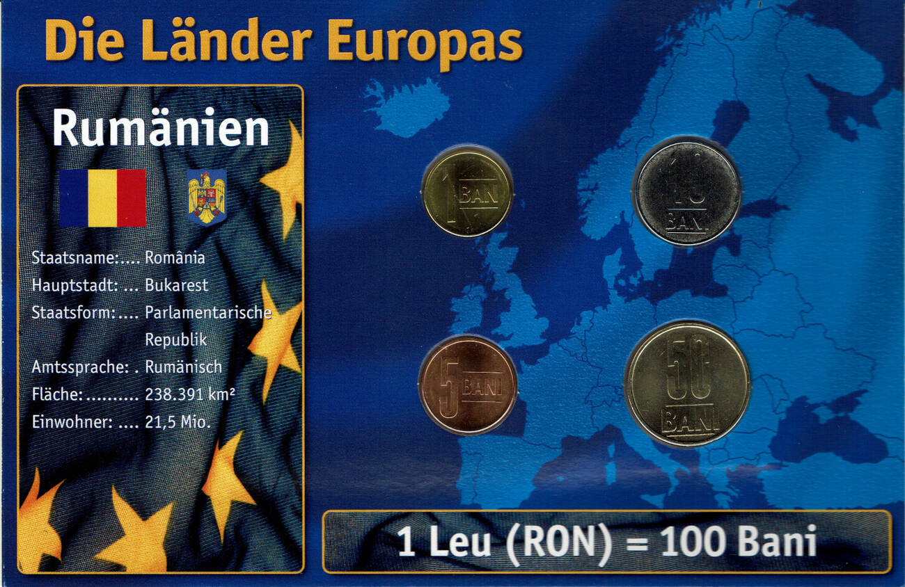 Rumänien 66 Bani 2007-2010 romania, coin set, 1 ban - 50 bani (4 coins ...