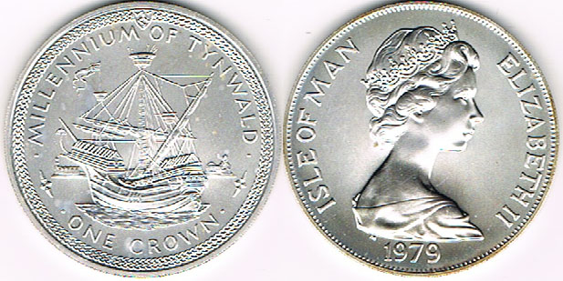 1 Crown 1979 Isle of Man silver crown millenium of tynwald - ship ...