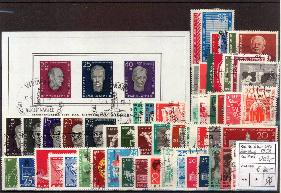 Briefmarken DDR, Jahrgang 1958 komplett gestempelt | MA-Shops