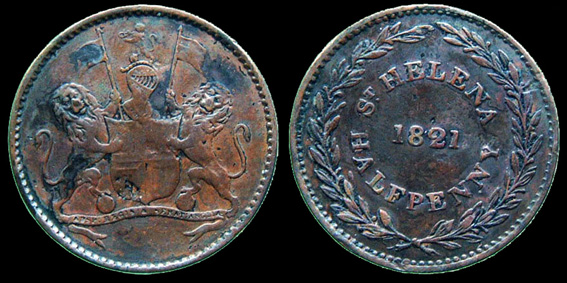 Bristish SAINT HELENA HalfPenny ST Helena Half Penny 1821 ss | MA-Shops