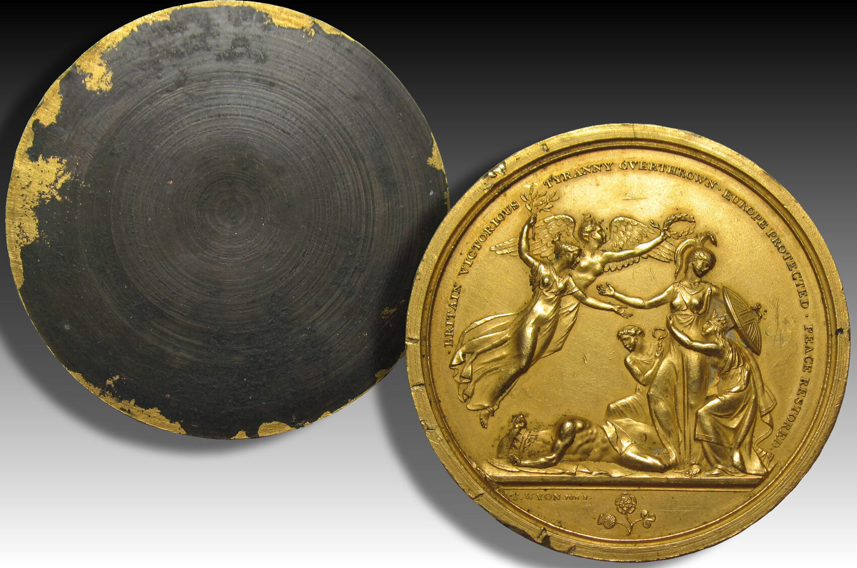 HANOVER - GREAT BRITAIN 53mm uniface bronze gilded medal 1814 A.D ...