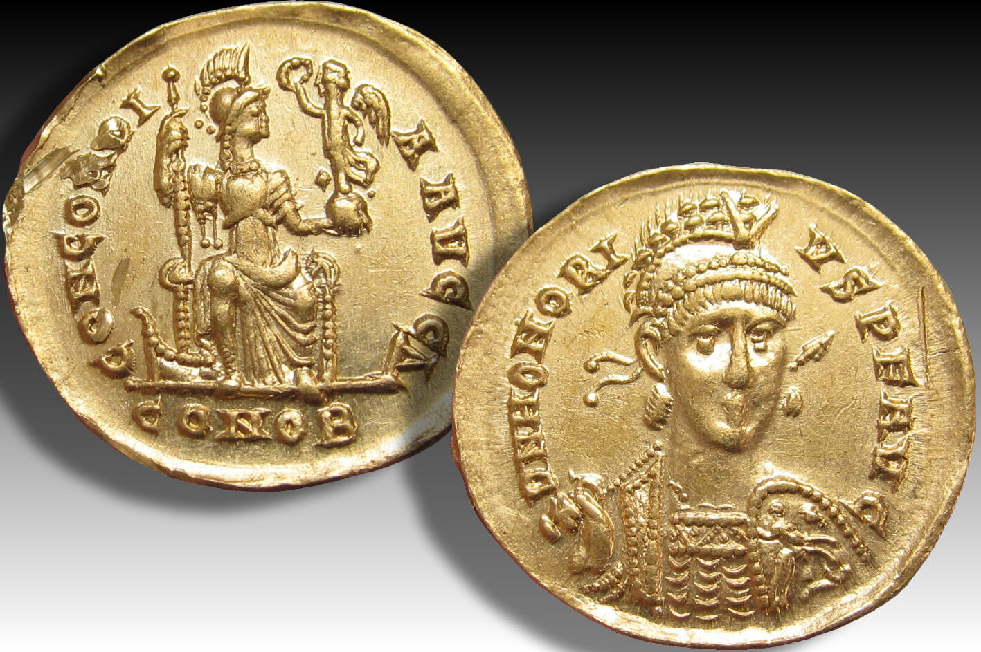 ROMAN EMPIRE AV gold solidus 395-402 A.D. Honorius, Constantinople mint ...