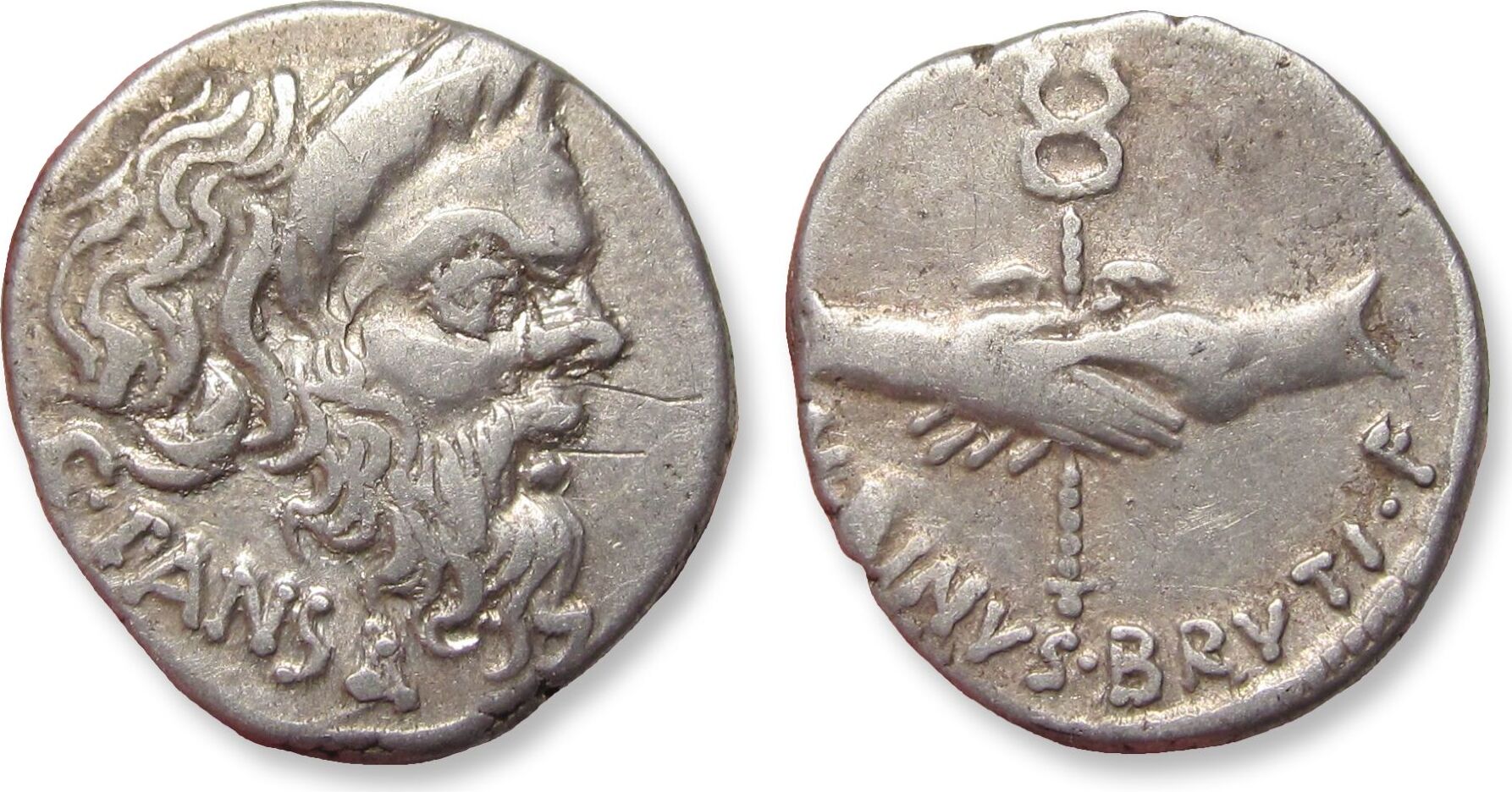 ROMAN REPUBLIC AR silver denarius 48 B.C. C. Pansa and D. Iunius Brutus ...