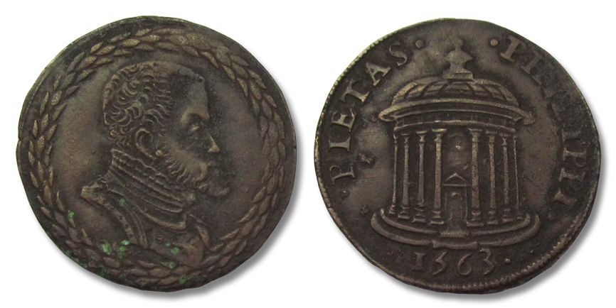 SPANISH NETHERLANDS AE jeton Bronze/copper jeton 1563: the piety of ...
