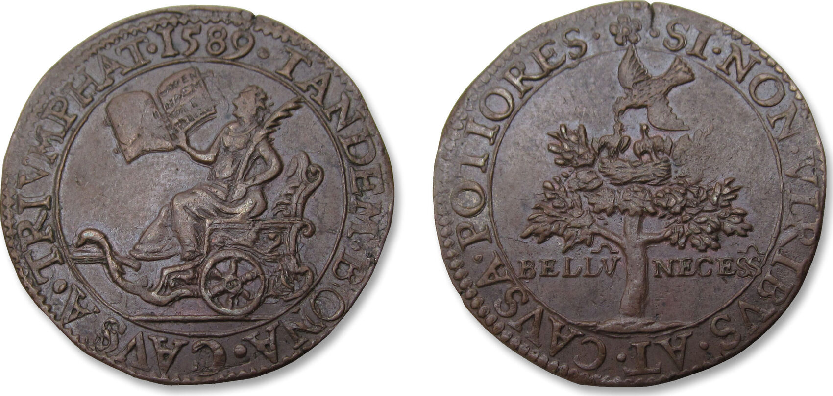 SPANISH NETHERLANDS AE Jeton 1589 A.D. Dordrecht mint: on the defeat of ...
