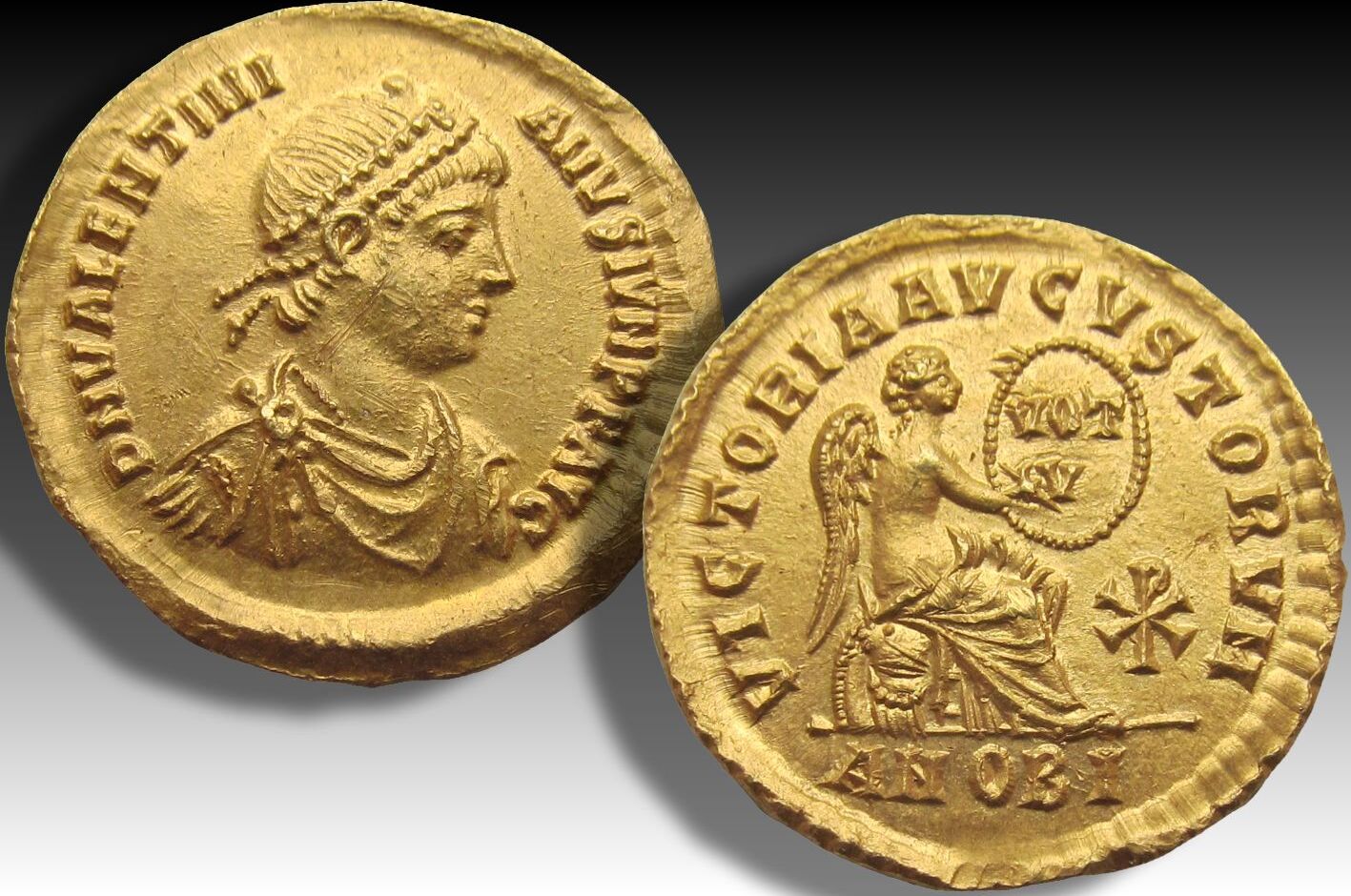 ROMAN EMPIRE AV gold solidus 375-392 A.D. Valentinian II ...