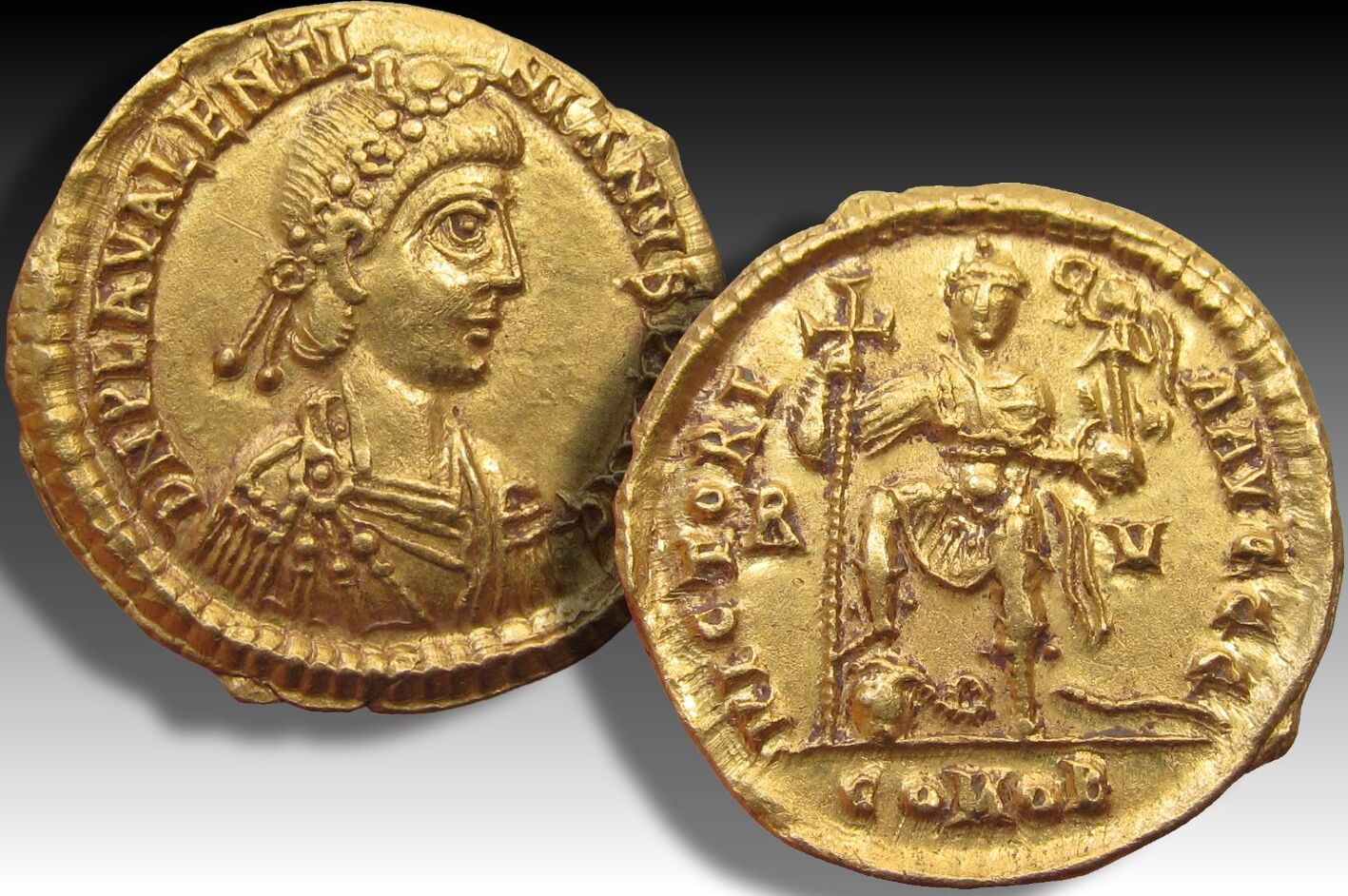 ROMAN EMPIRE AV gold solidus 425-455 A.D. Valentinian III ...