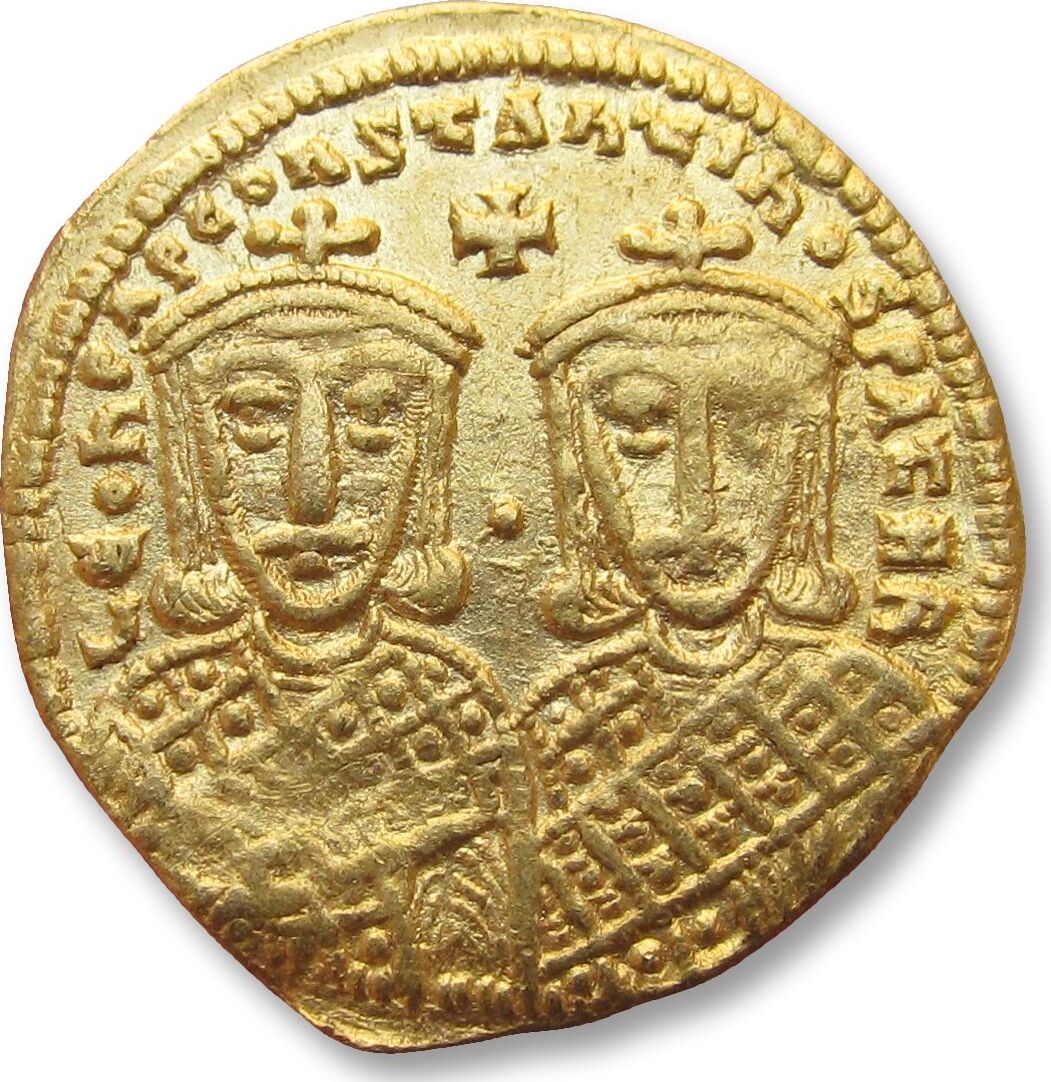 BYZANTINE EMPIRE AV gold solidus 780-787 A.D. Constantine VI, with Leo ...