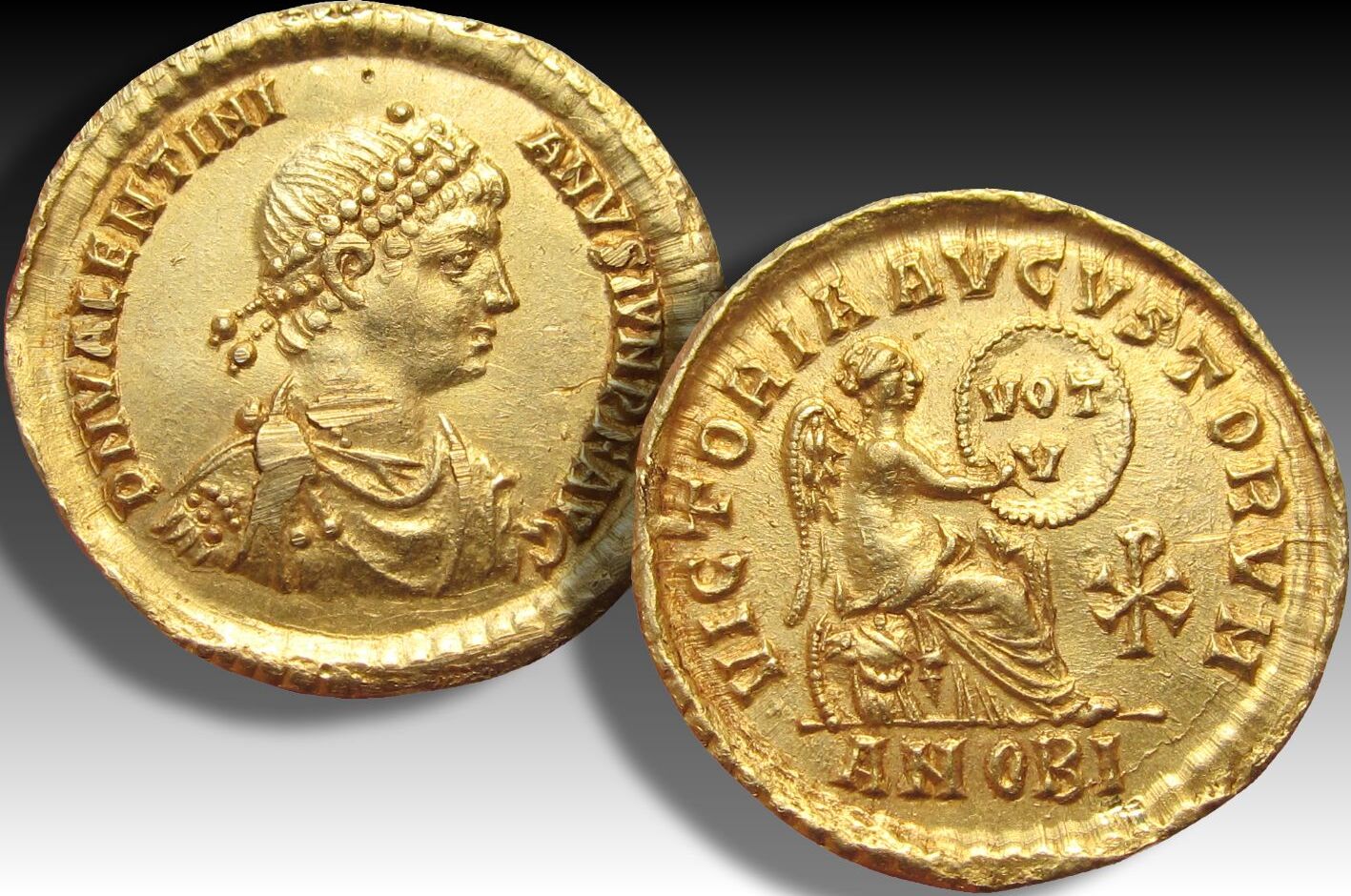 ROMAN EMPIRE AV gold solidus Aug. 378 - Aug. 383 A.D. Valentinian II ...
