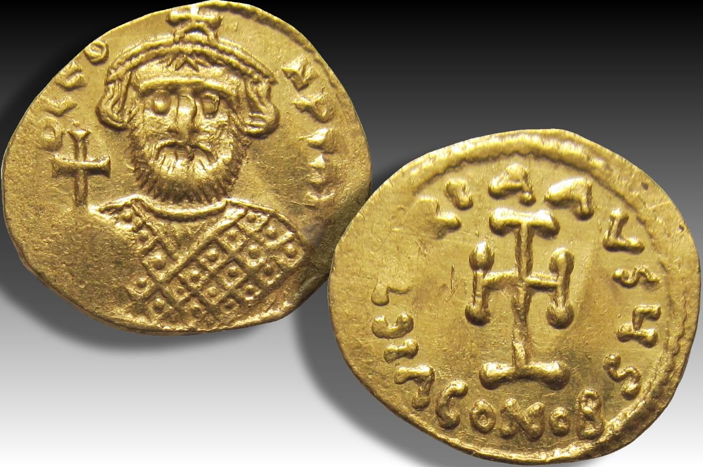BYZANTINE EMPIRE AV gold tremissis 695-698 A.D. Leontius ...