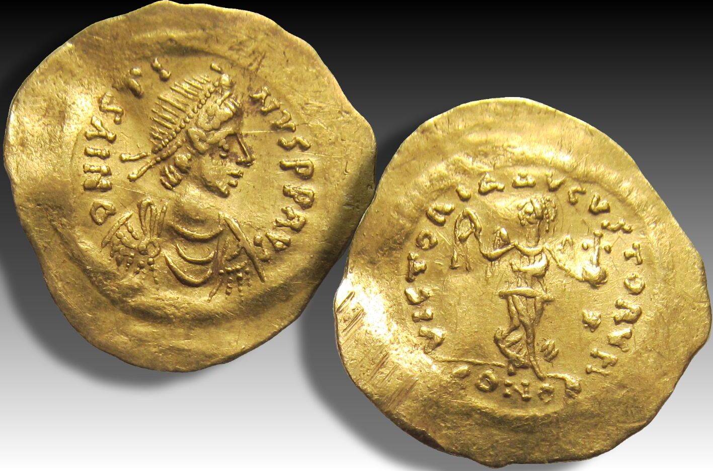 BYZANTINE EMPIRE AV gold tremissis 565-578 A.D. Justin II ...
