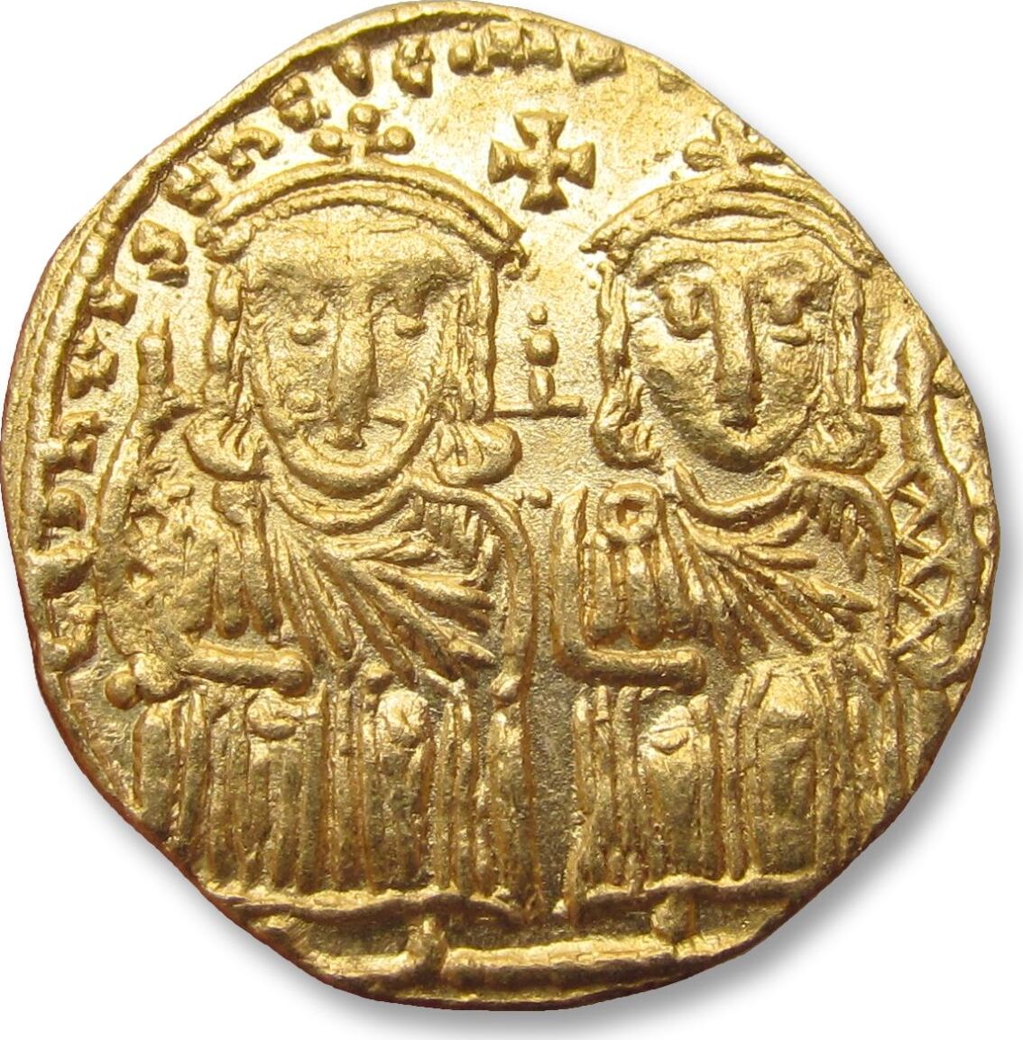 BYZANTINE EMPIRE AV gold solidus 780-787 A.D. Constantine VI, with Leo ...