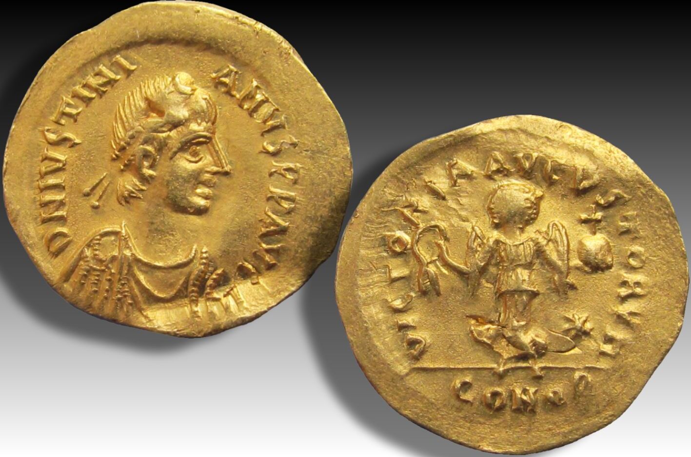 BYZANTINE EMPIRE AV gold tremissis 527-565 A.D. Justinianus I ...