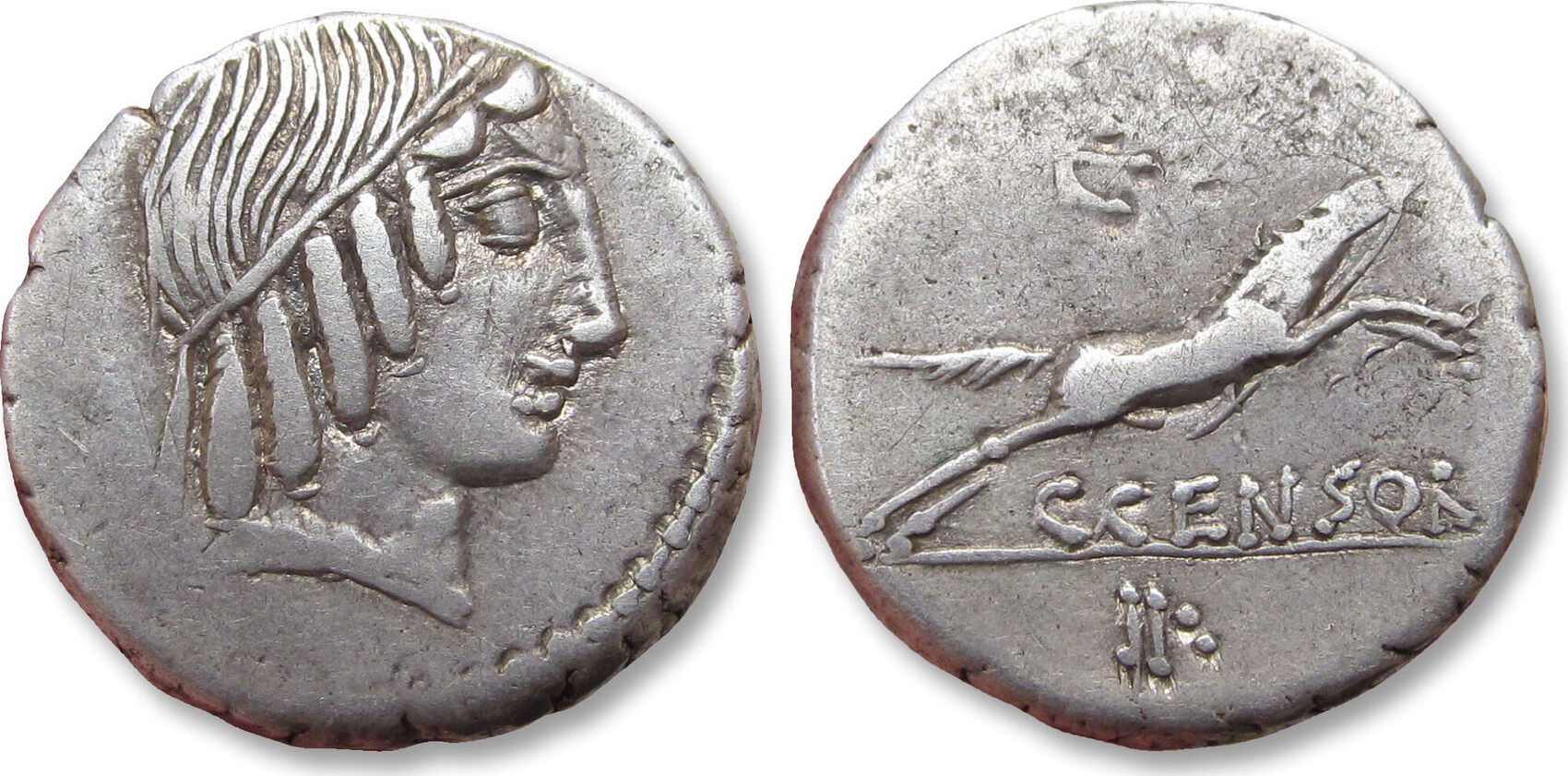 ROMAN REPUBLIC AR denarius 88 B.C. C. Marcius Censorinus, Rome ...