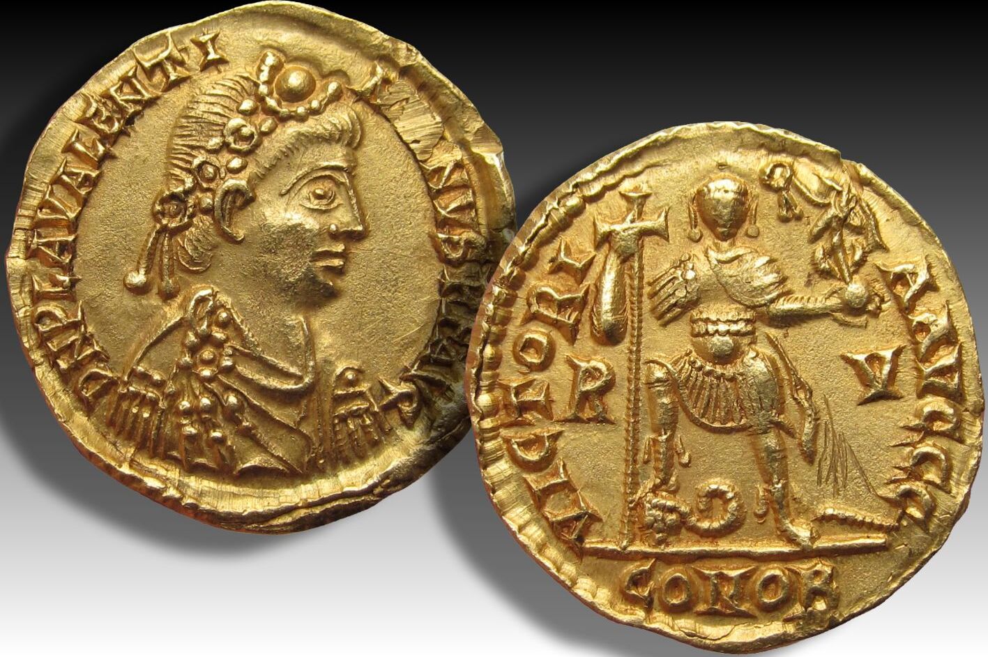ROMAN EMPIRE AV gold solidus 426-455 A.D. Valentinian III ...