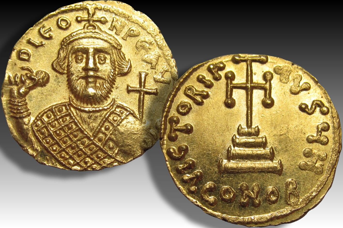 BYZANTINE EMPIRE AV gold solidus 695-698 A.D. Leontius, Constantinople ...