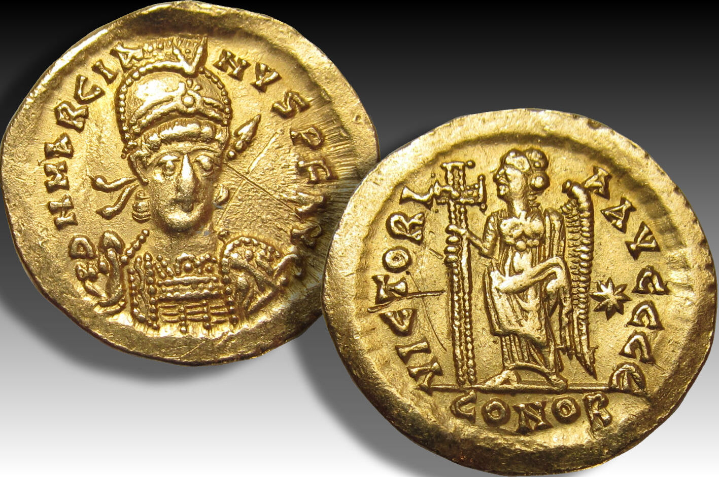 ROMAN EMPIRE AV gold solidus circa 450 A.D. Marcian / Marcianus ...
