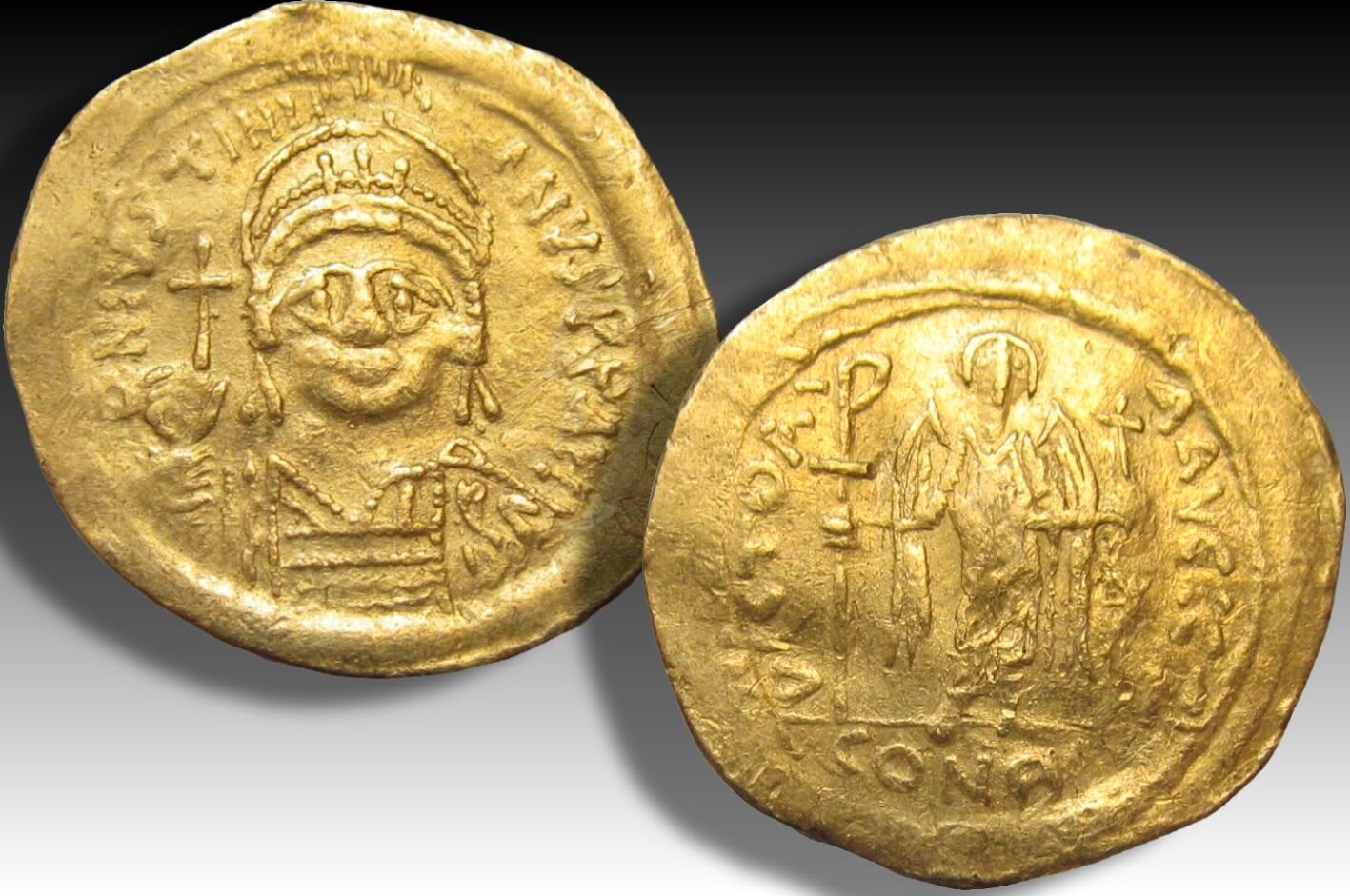 BYZANTINE EMPIRE AV gold solidus 545-565 A.D. Justinian I / Justinianus ...
