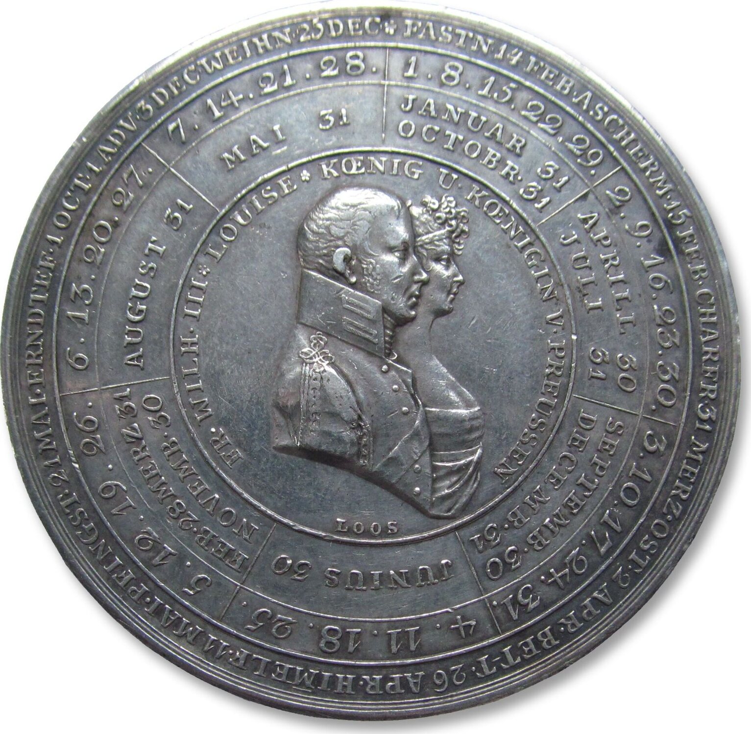 PRUSSIA / PREUßEN Silver 44mm calendar medal 1809 A.D. Friedrich ...