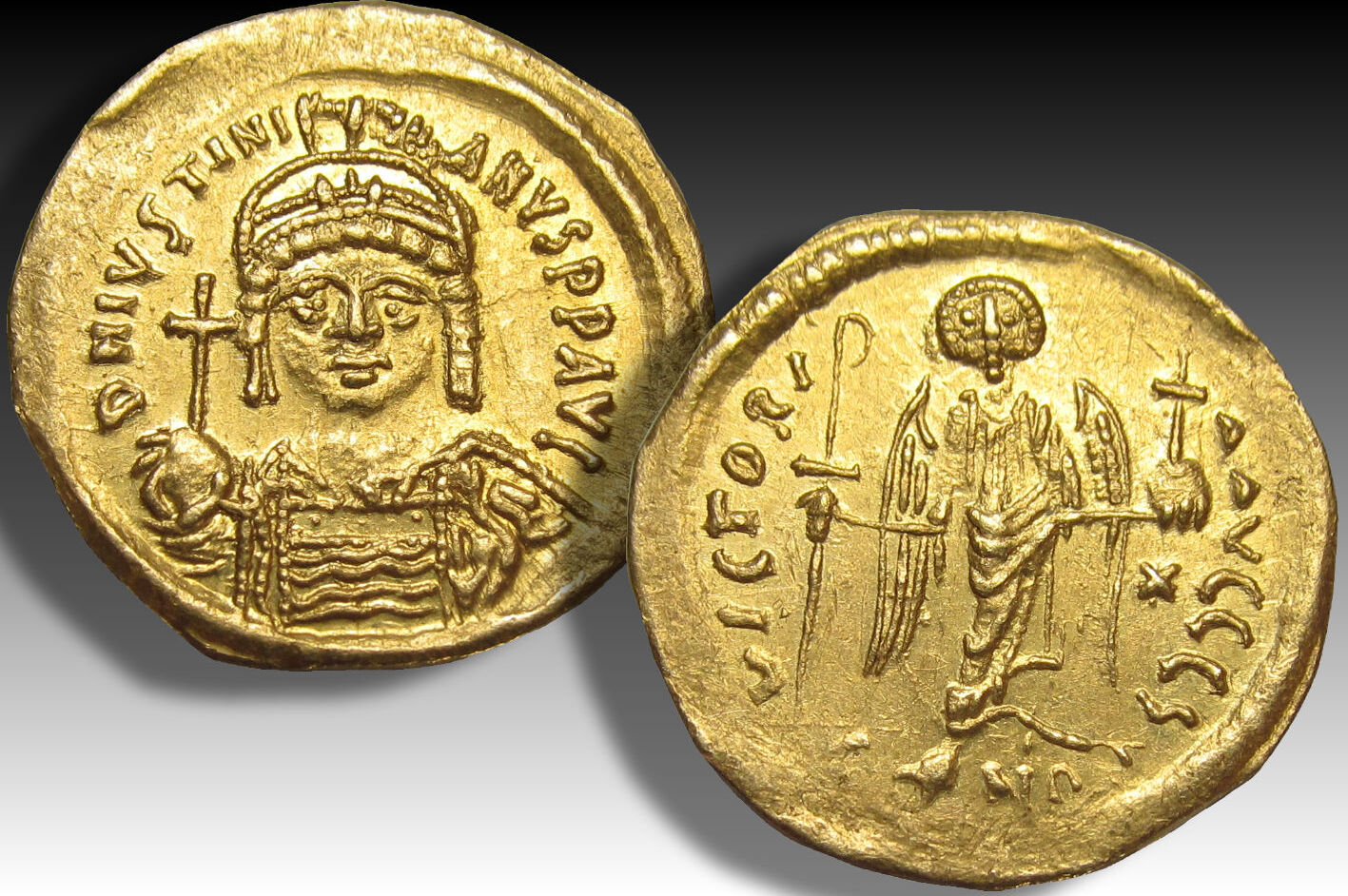 BYZANTINE EMPIRE AV gold solidus 545-565 A.D. Justinian I / Justinianus ...