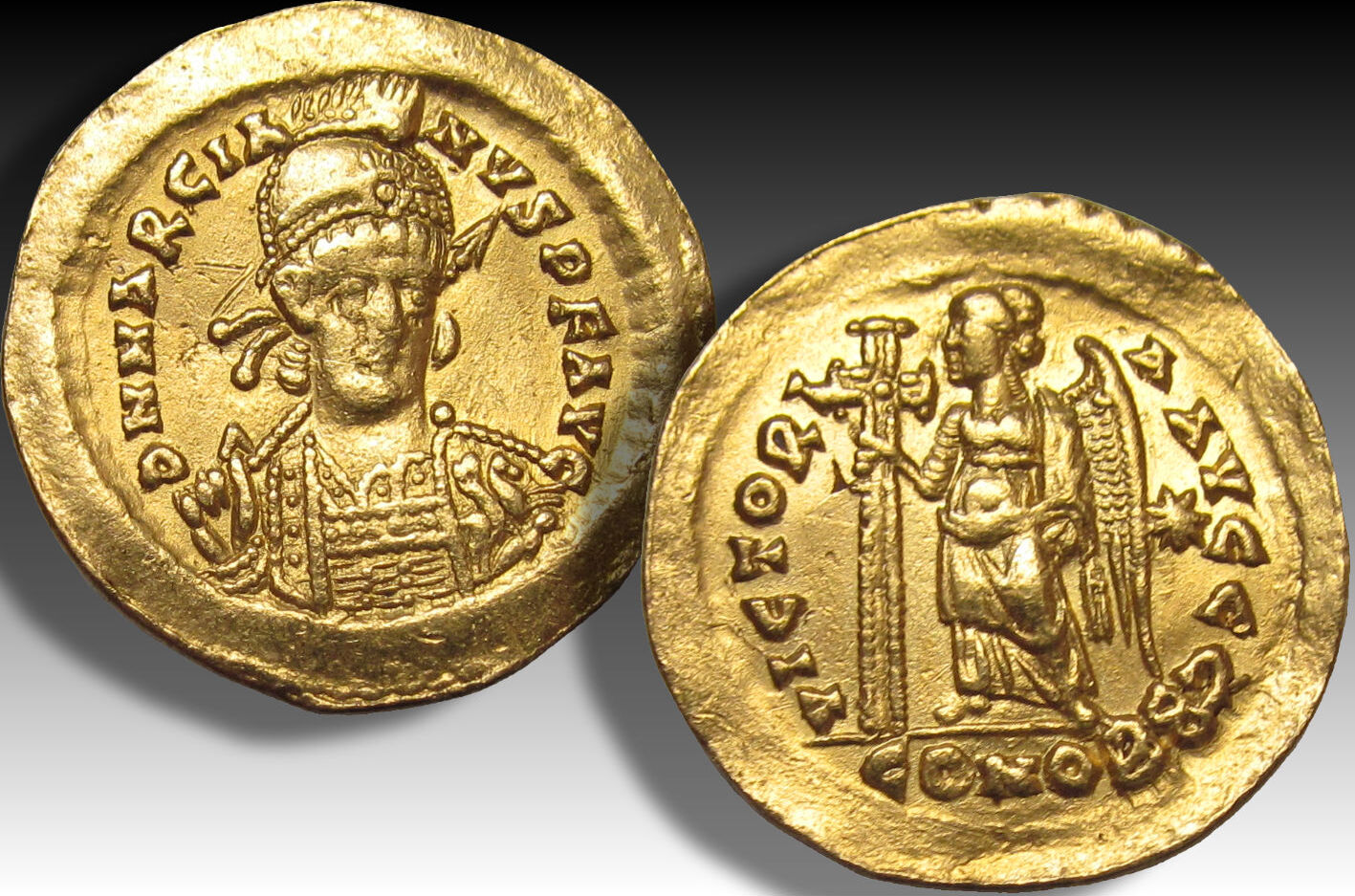 ROMAN EMPIRE AV gold solidus circa 450 A.D. Marcian / Marcianus ...