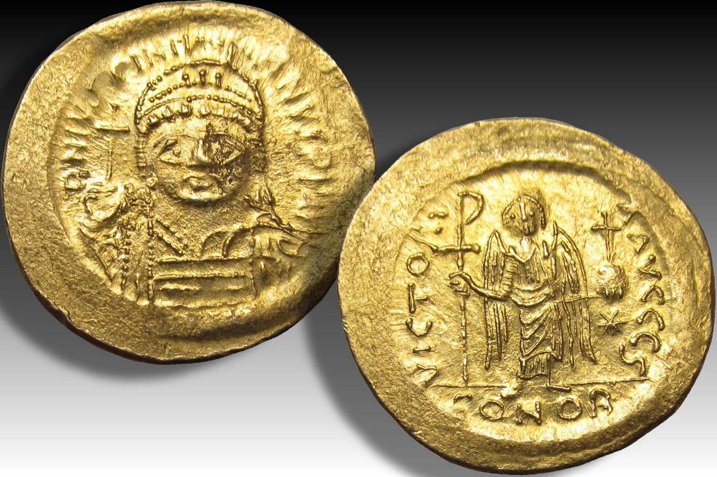 BYZANTINE EMPIRE AV gold solidus circa 545-565 A.D. Justinian I ...
