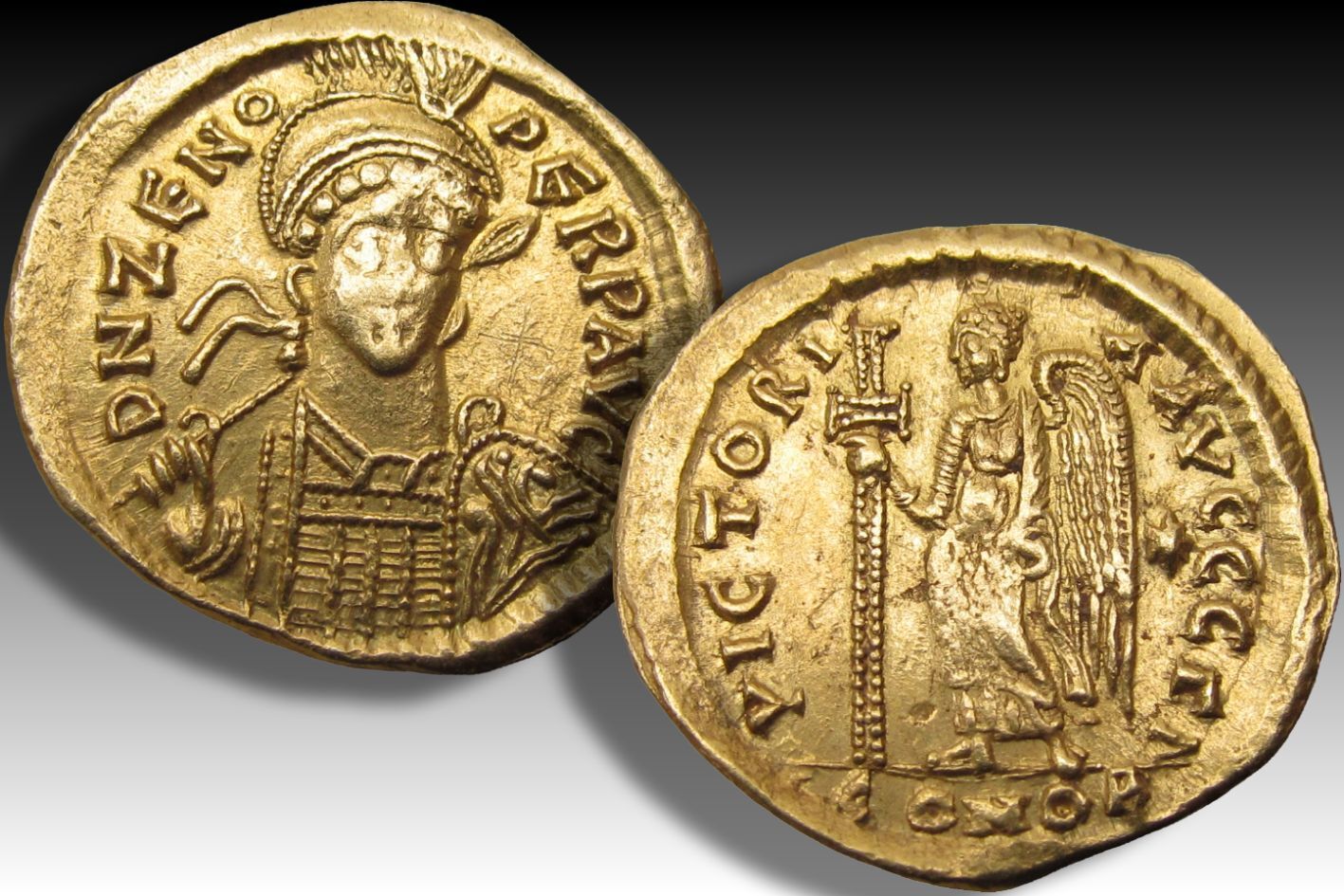 ROMAN EMPIRE AV gold solidus 476-491 A.D. Zeno, probably Ostrogothic ...
