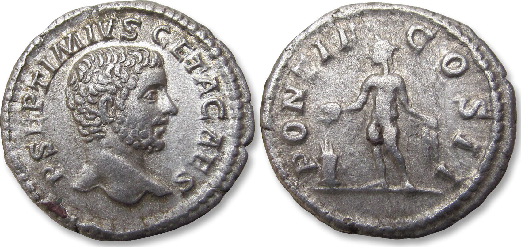 ROMAN EMPIRE AR denarius circa 208 -209 A.D. Geta, Rome mint - PONTIF ...
