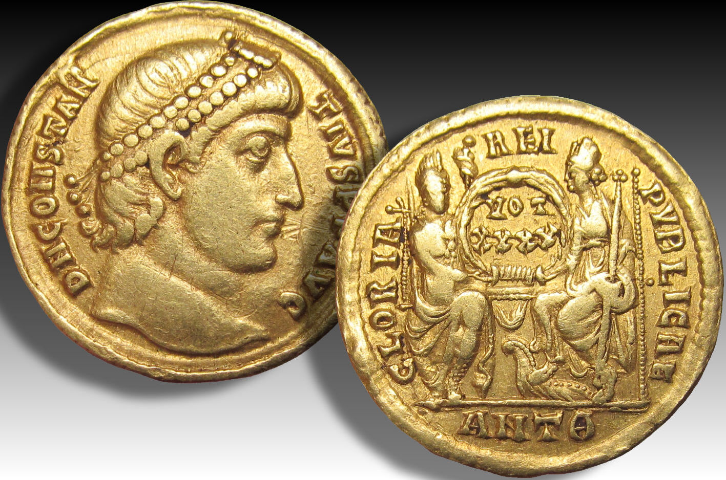 ROMAN EMPIRE AV gold solidus 355-361 A.D. Constantius II, Antioch mint ...