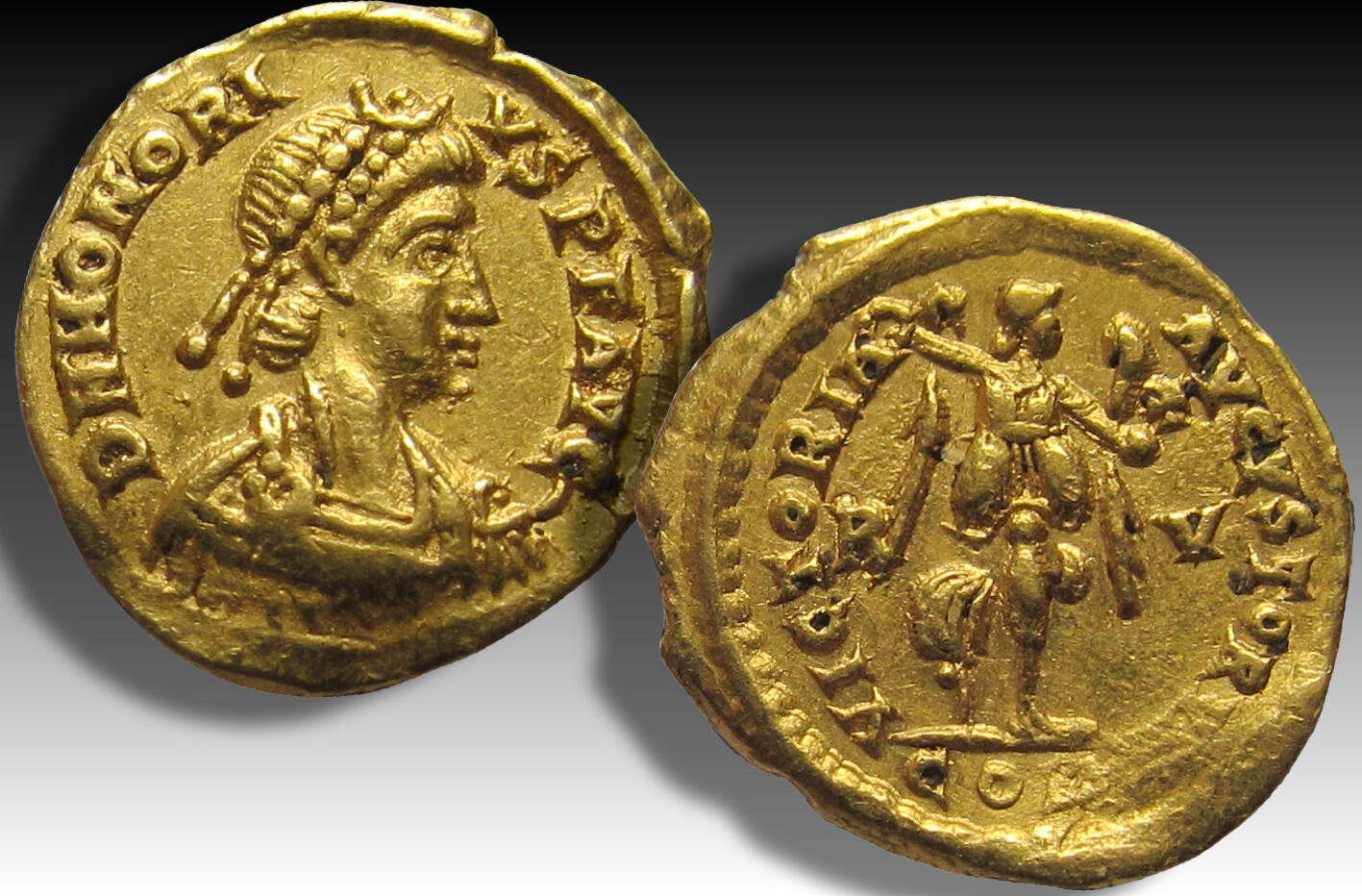 ROMAN EMPIRE AV gold tremissis circa 402-406 A.D. Honorius, Ravenna ...